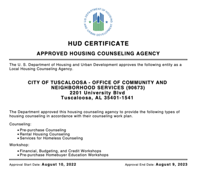 City of Tuscaloosa Designated as a HUD Housing Counseling Agency | City ...